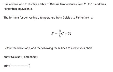 Solved This Is A Python Programming Question Use A While Loop To Display A Table Of Celsius