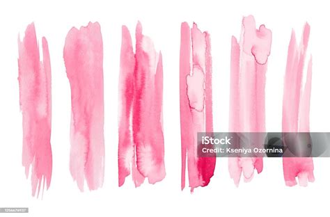 핑크 수채화 수화 브러시 스트로크 텍스처 세트 흰색 배경에 격리 된 추상 그런지 컬렉션 디자인용 메이크업 요소 붓놀림에 대한 스톡 벡터 아트 및 기타 이미지 Istock