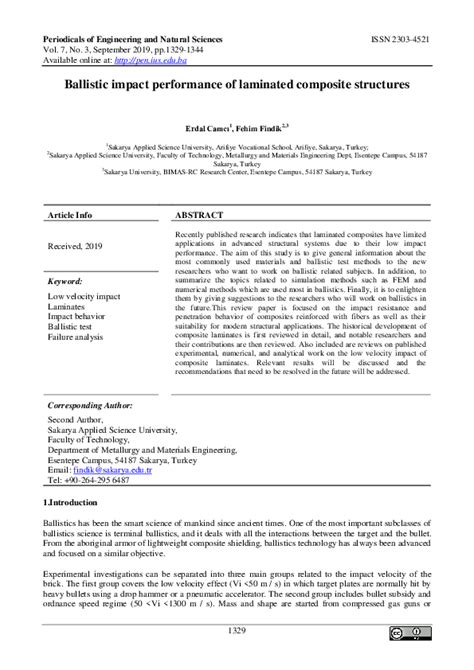 Pdf Ballistic Impact Performance Of Laminated Composite Structures