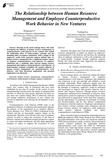 Pdf The Relationship Between Human Resource Management And Employee Counterproductive Work