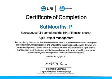 I Have Completed The Agile Project Management Course In Hp Life Successfully Sai Moorthy P