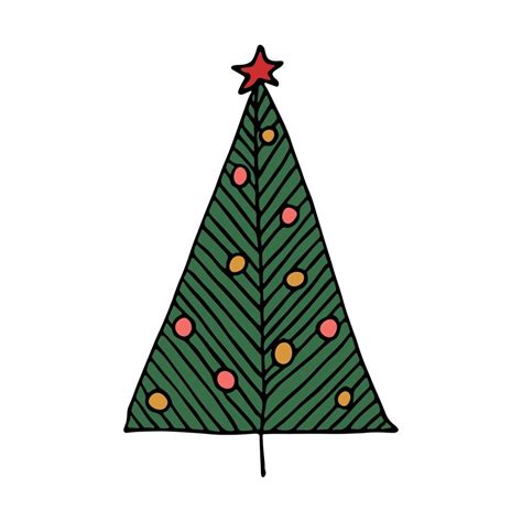 Christmas Tree Hand Drawn Clipart Spruce Doodle Single Element For