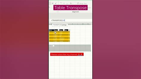 how to transpose a table in excel yt20 ytshorts ytshort exceltutorial excel exceltricks