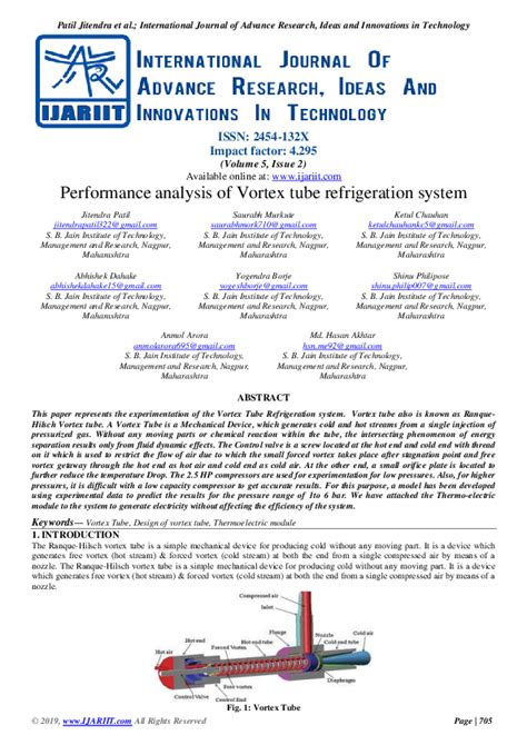 Pdf Performance Analysis Of Vortex Tube Refrigeration System