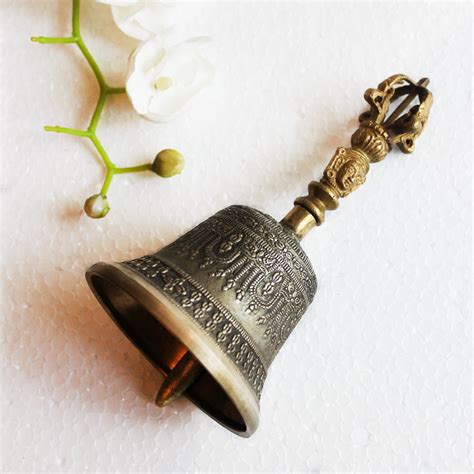 Vintage Buddhist Brass Bell For Meditation With Sound Of Om And Vajra Do