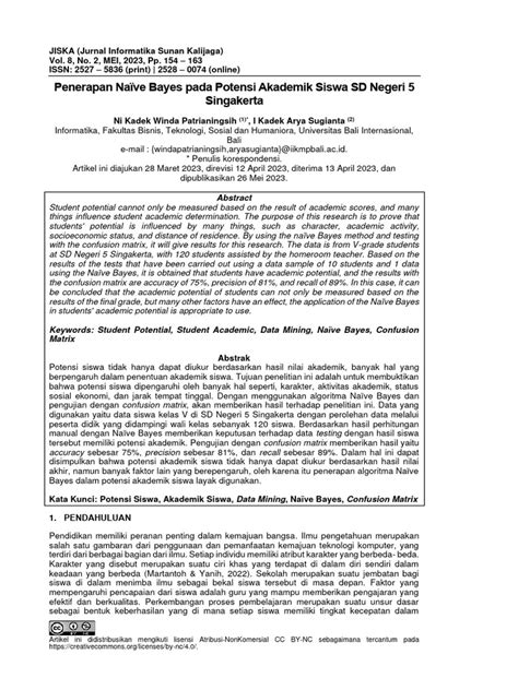 Penerapan Naïve Bayes Pada Potensi Akademik Siswa Sd Negeri 5 Singakerta Pdf Learning