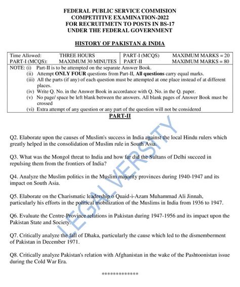 CSS History Of Pakistan India Paper 2022 Legalversity