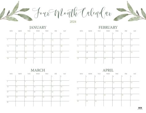 2024 Four Month Calendars 18 Free Printables Printabulls