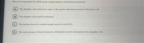 Solved Why Is It Important For Dna To Be Copied Before Cell