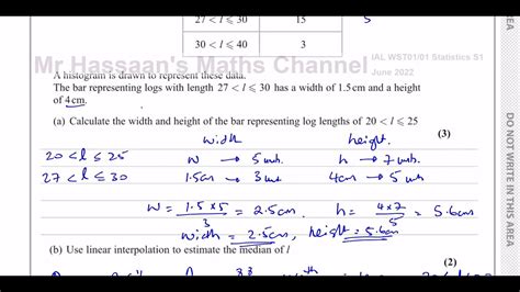 Wst01 01 Edexcel Ial S1 June 2022 Q3 Frequency Tables Histograms