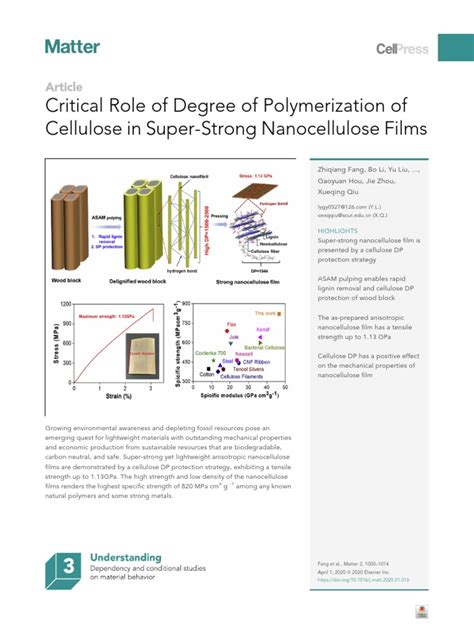 Critical Role Of Degree Of Polymerization Of Pdf Cellulose Wood