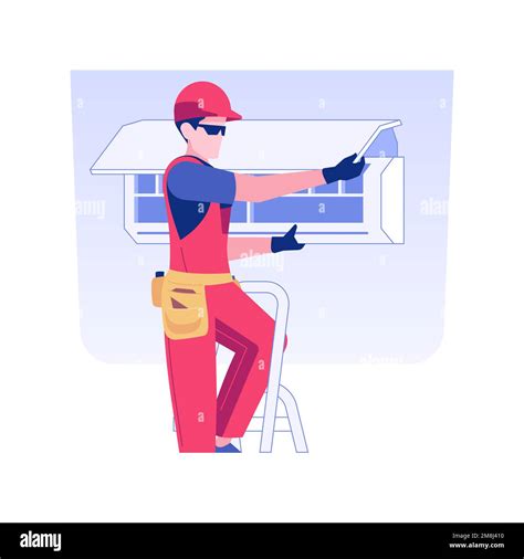 Air Conditioning Installation Isolated Concept Vector Illustration Smiling Repairman Installs