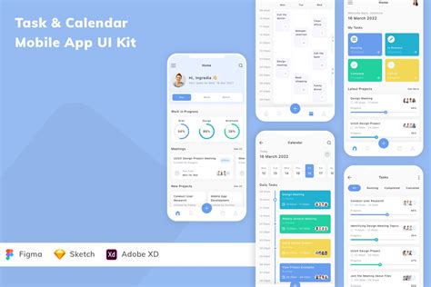 Task And Calendar Mobile App Ui Kit Ui Kits And Libraries ~ Creative Market