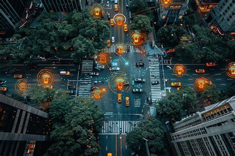 Digital Navigation At Smart Intersection Premium Ai Generated Image