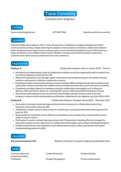 Collaboration Engineer Resume Cv Example And Writing Guide
