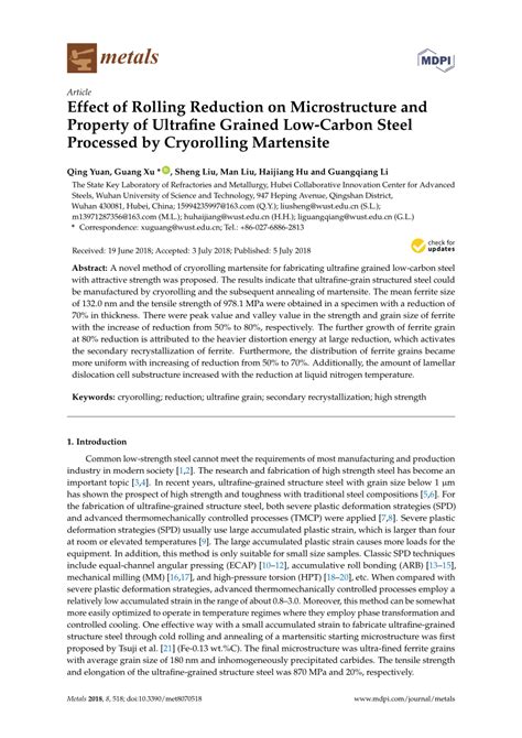 Pdf Effect Of Rolling Reduction On Microstructure And Property Of