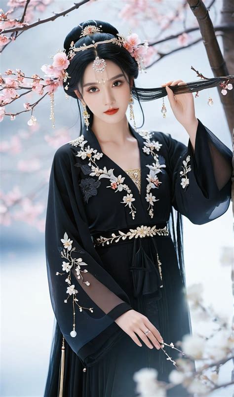 1个女孩 单人 黑发 汉服 长发 珠宝 发饰 花 站立的 宽袖 裙子 耳环 长袖 流苏 分支 化妆品 一个退休老头喜欢自嗨的以图出图 通用模式作品