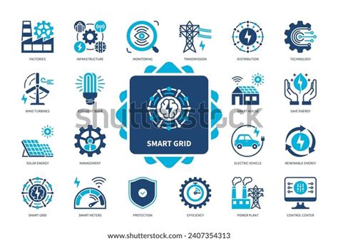 Smart Grid Icon Set Factories Distribution Stock Vector Royalty Free 2407354313 Shutterstock