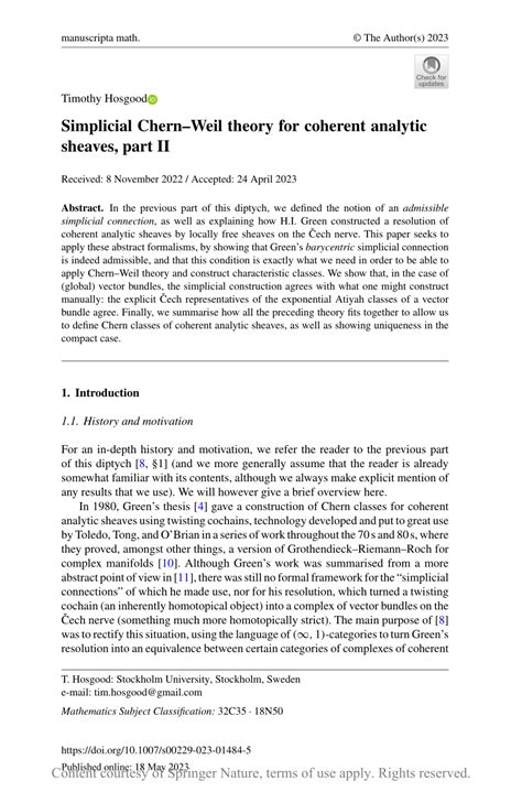 Pdf Simplicial Chernweil Theory For Coherent Analytic Sheaves Part Ii
