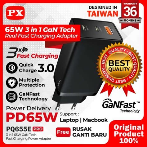 Promo Kepala Charger Adaptor Fast Charging Type C USB A 65W PX PQ655E PRO Diskon 23 Di Seller