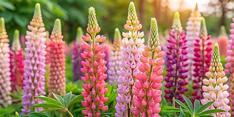 Colorful Lupine Flowers In A Summer Meadow Background Pink Lupine