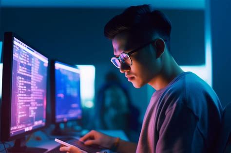 Asian Man Phone Or Programming In Night Office Of Software Development