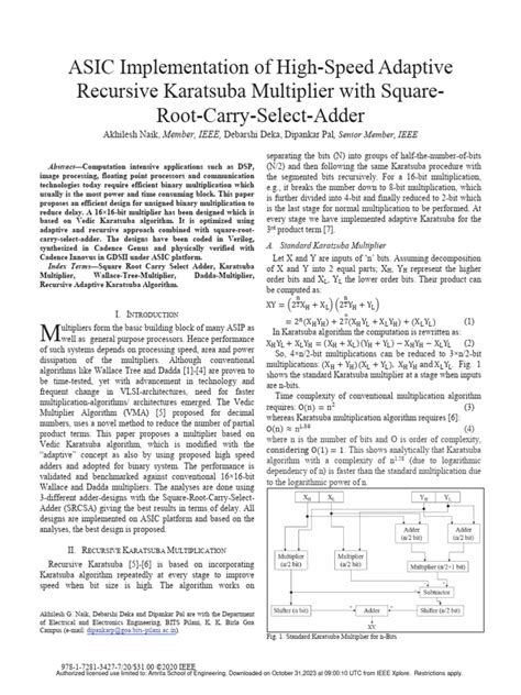 Asic Implementation Of High Speed Adaptive Recursive Karatsuba