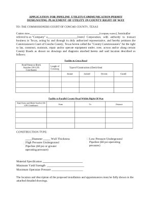Application For Pipeline Utility Permit Designating Doc Template PdfFiller