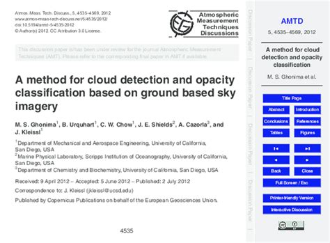 Pdf A Method For Cloud Detection And Opacity Classification Based On Ground Based Sky Imagery