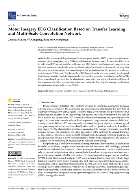 pdf motor imagery eeg classification based on transfer learning and