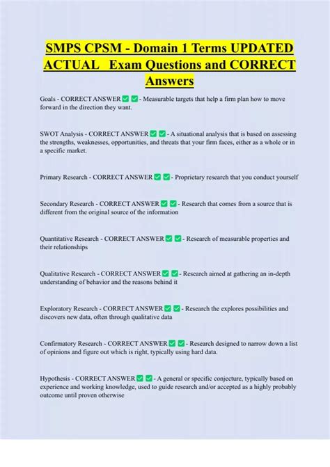 Smps Cpsm Domain 1 Terms Updated Actual Exam Questions And Correct