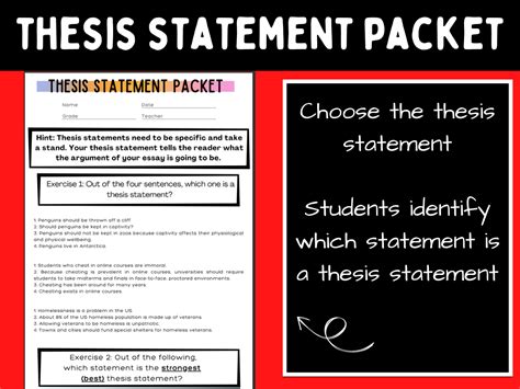 Thesis Statement Practice High School Worksheet Packet Grades 9 12