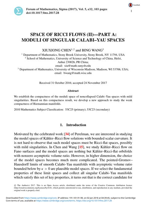 Pdf Space Of Ricci Flows Ii —part A Moduli Of Singular Calabi Yau