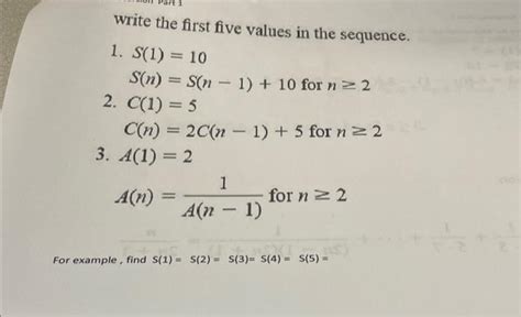 Solved Write The First Five Values In The Sequence 1