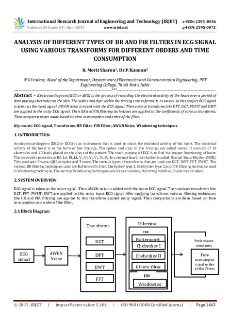 Pdf Analysis Of Different Types Of Iir And Fir Filters In Ecg Signal Using Various Transforms