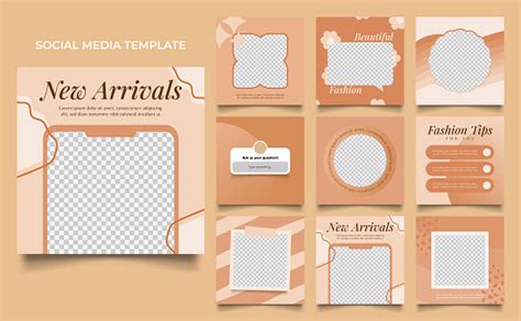 소셜 미디어 템플릿 배너 패션 판매 프로모션 브라운 레드 색상 완전히 편집 가능한 사각형 포스트 프레임 퍼즐 유기농 판매 포스터 광고에 대한 스톡 벡터 아트 및 기타 이미지