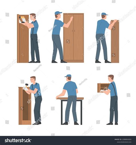 Young Man Assembling Installing Wooden Furniture Stock Vector Royalty Free 2289910201