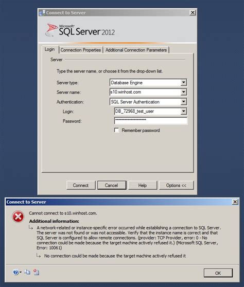 Problem Connecting To MS SQL 2012 DB From Management Studio Winhost Community Forum