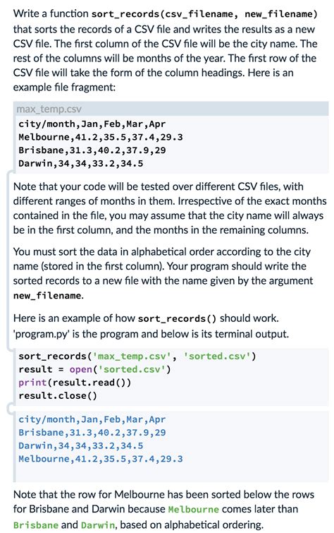 Solved Write A Function Sortrecords Csv Filename