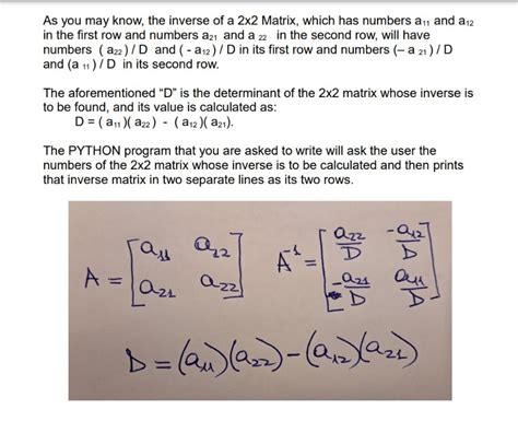 Solved As You May Know The Inverse Of A 2×2 Matrix Which