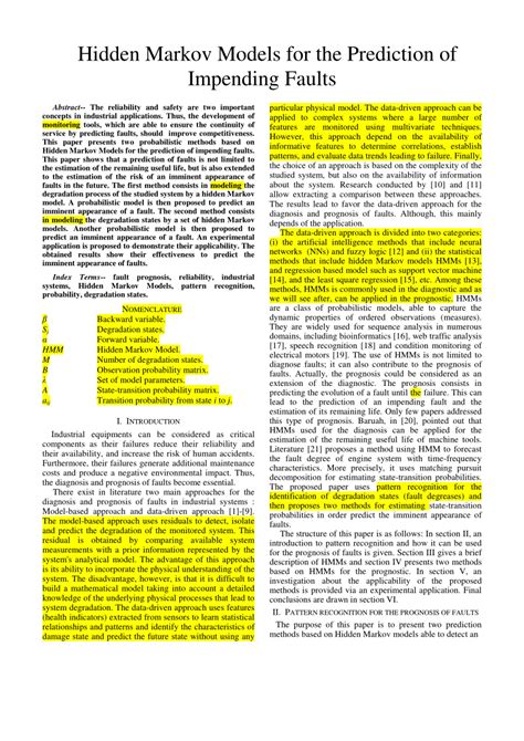 Pdf Hidden Markov Models For The Prediction Of Impending Faults