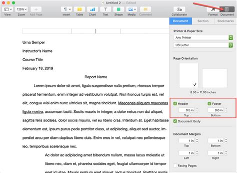 how to work with headers and footers in pages on mac