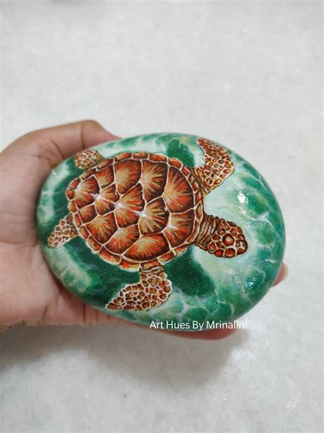 Sea Turtle Rock Painting Realistic Art Ocean Lovers Sea Etsy