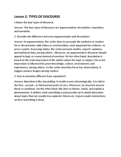 Lesson 2 Types Of Discourse Lesson 2 Types Of Discourse 1 Name The Four Types Of Discourse