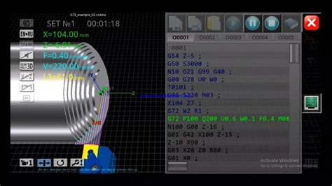 cnc programme cnc simulation fanuc g72 cycle example 02 youtube