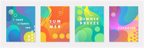 밝은 그라데이션 배경현대 벡터 여름 포스터의 번들 멤피스 스타일의 모양과 기하학적 요소 개념에 대한 스톡 벡터 아트 및 기타