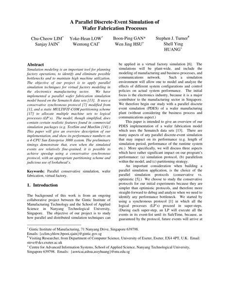 pdf a parallel discrete event simulation of wafer fabrication processes