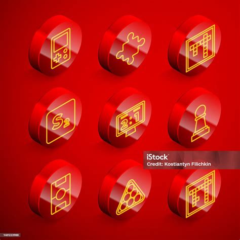 세트 라인 테트리스 퍼즐 조각 장난감 빙고 스포츠 기계 점수 판 체스 하키 테이블 및 당구 공 삼각형 아이콘 벡터 3차원 형태에