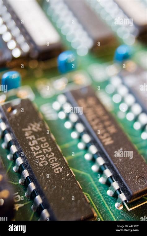 Dusty Silicone Chips And Electrical Componants On A Printed Circuit Board Stock Photo Alamy