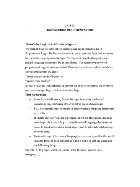 Unit 3 Pdf First Order Logic Logic